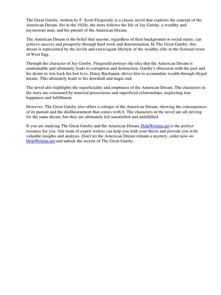 The Great Gatsby and The American Dream Thesis | PDF | The Great Gatsby ...