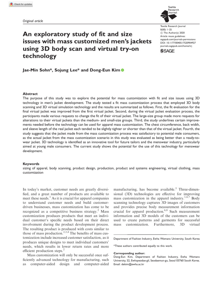 An Exploratory Study of Fit and Size Issues With Mass Customized Men's ...