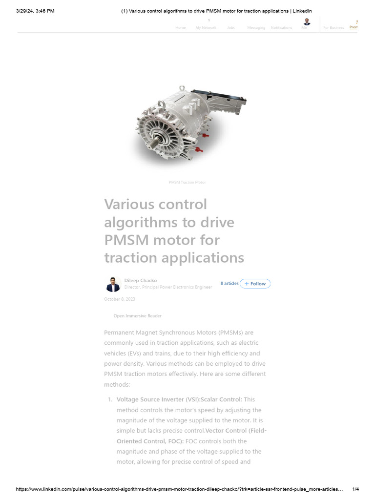 Various Control Algorithms To Drive PMSM Motor For Traction ...