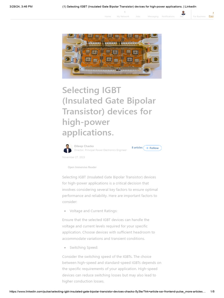 Selecting IGBT (Insulated Gate Bipolar Transistor) Devices For High ...