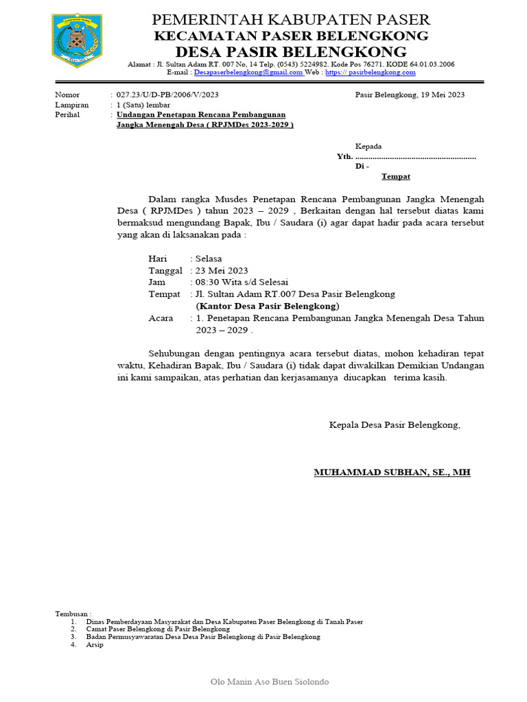Undangan Musdes RPJMDes 2023-2029 | PDF