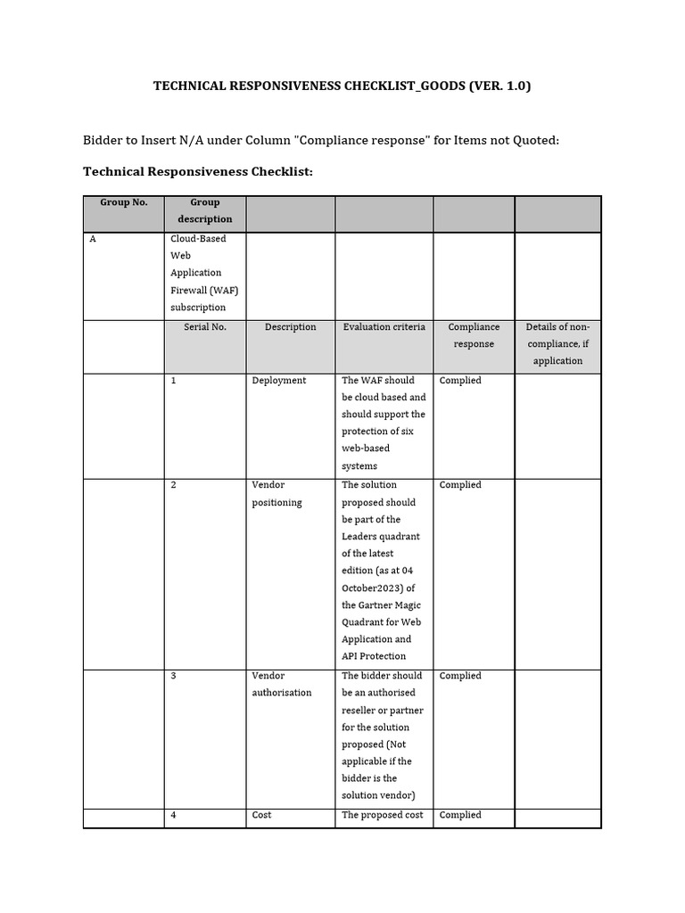 Technical Responsiveness Checklist | PDF | World Wide Web | Internet & Web