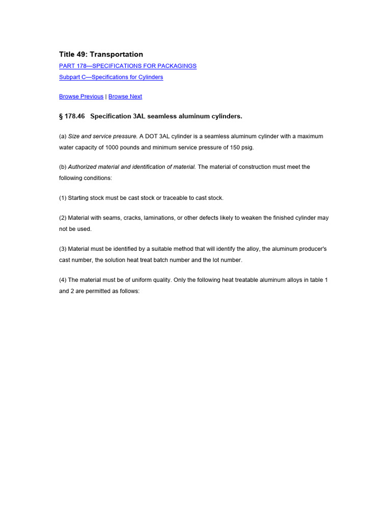 Specifications for DOT 3AL Cylinders | PDF | Strength Of Materials ...