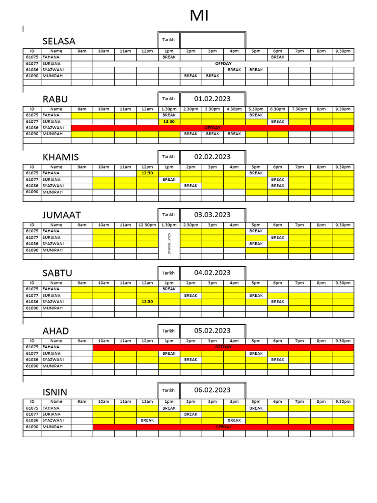 Mi Timetable Februari 2023 | PDF