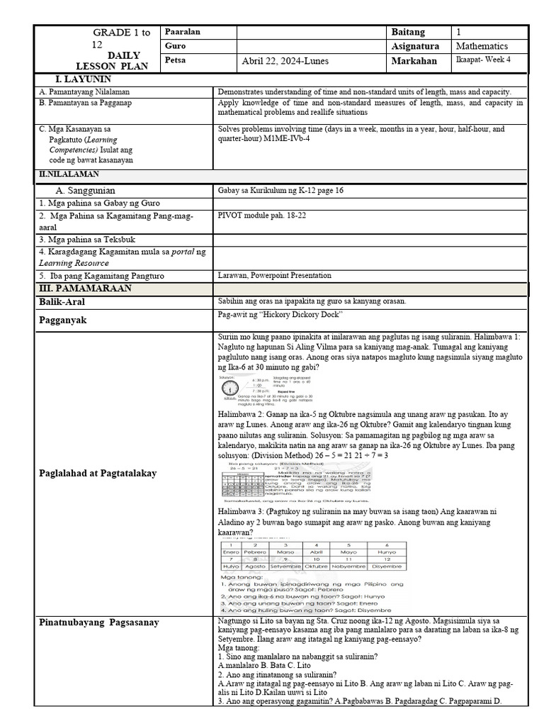 DLP - Q4 - W4 - Mathematics - 2023-2024 1 | PDF