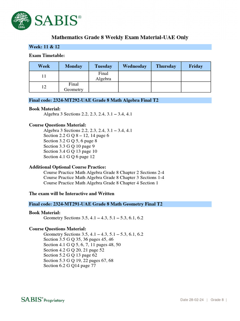 2324 Grade 8 UAE Mathematics Final Exam Materials T2 4 | PDF 2324 Grade 8 UAE Mathematics Final Exam Materials T2 4 | PDF