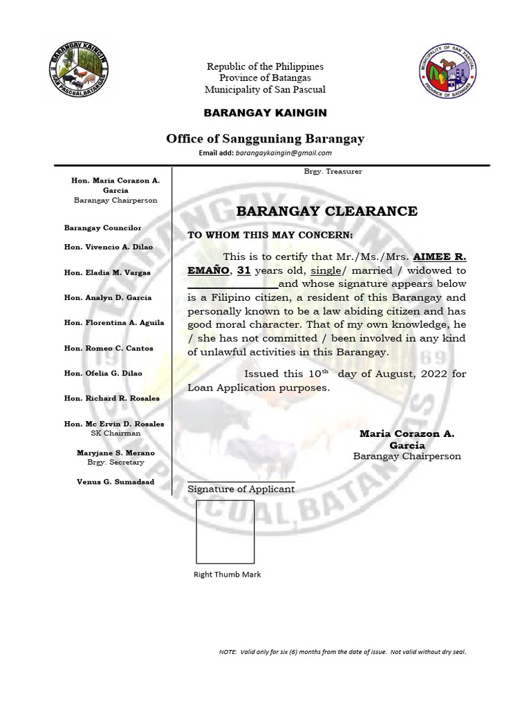 Barangay Clearance - 2021 | PDF