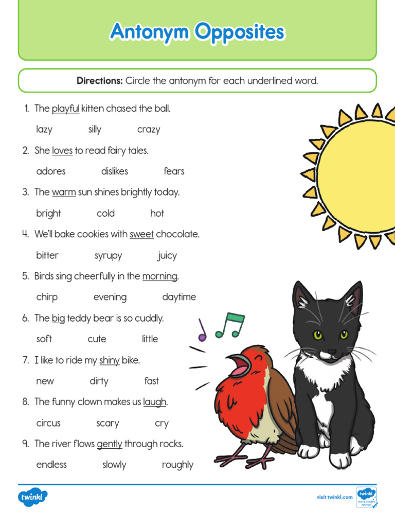 Antonym Activity Worksheet | PDF | Mystery, Thriller & Crime Fiction