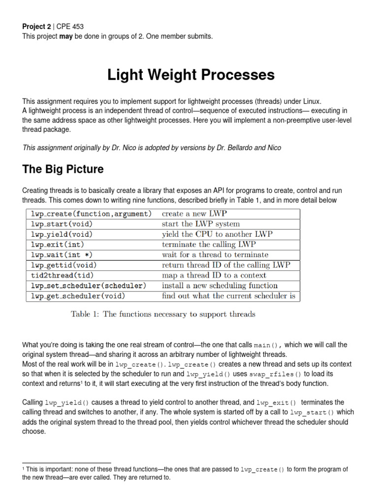 Program 2 Support For Lwp Pdf Pointer Computer Programming Thread Computing 5327