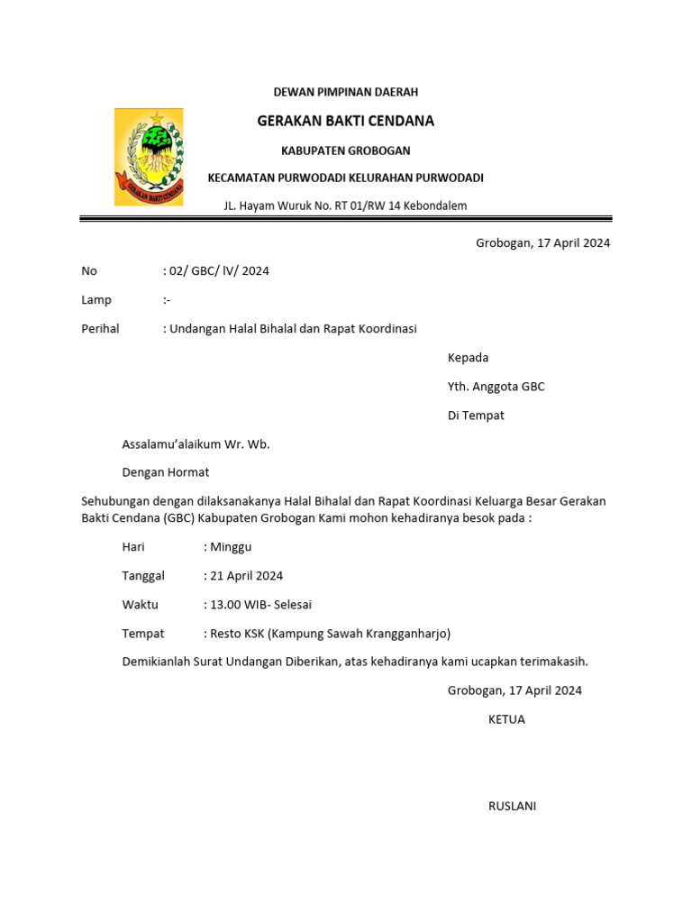 Surat Undangan GBC | PDF