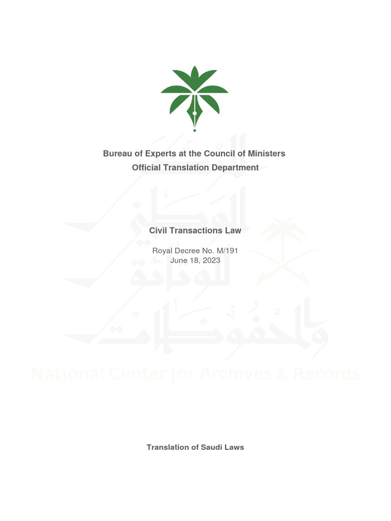 KSA Civil Transactions Law | Download Free PDF | Offer And Acceptance ...