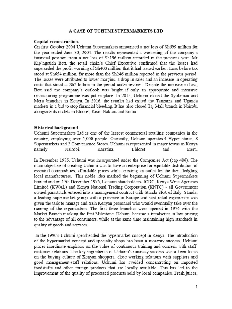 Uchumi Case Study | Download Free PDF | Cost Of Living | Kenya