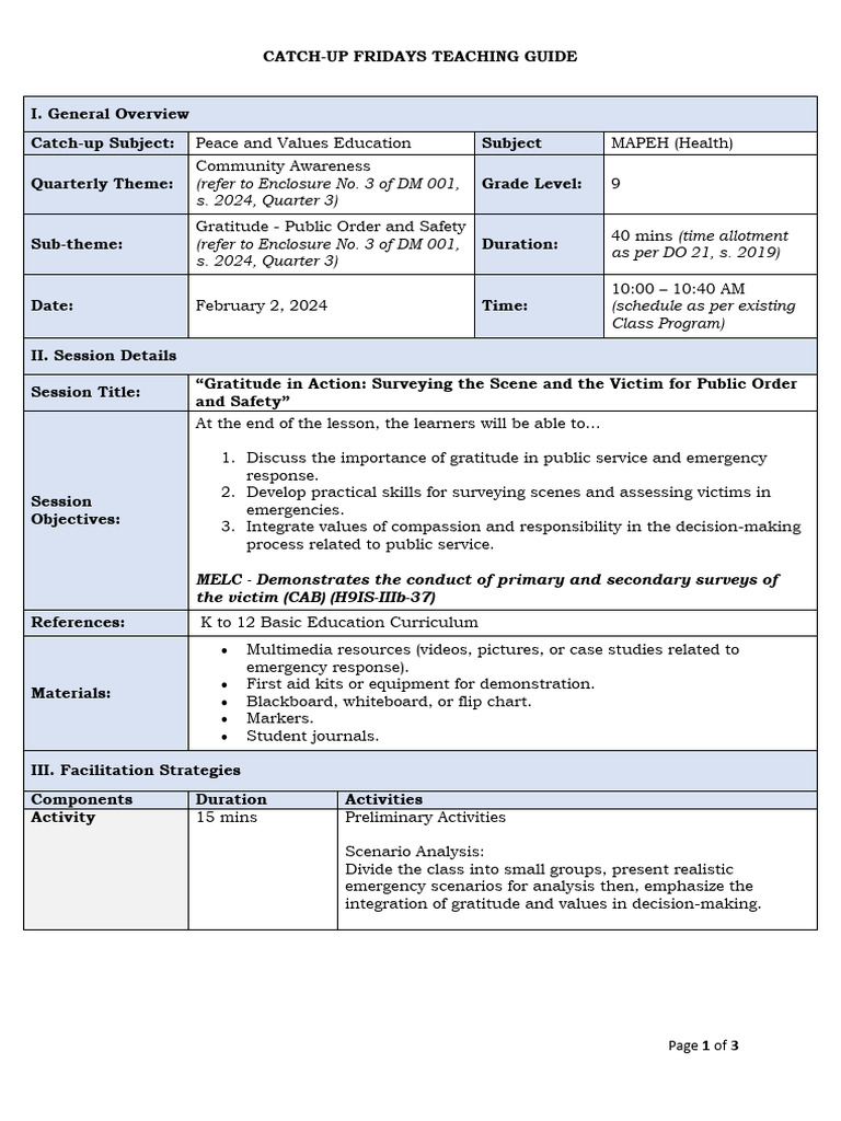 Teaching Guide Catchup MAPEH Peace Ed Grade 9 | PDF | Human Communication | Behavior Modification