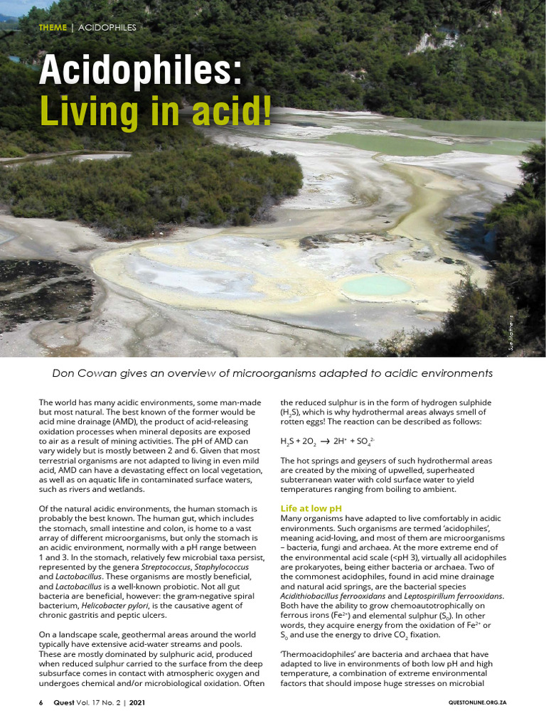 Cowan 2021 Acidophiles Living in Acid | PDF | Microorganism | Biology