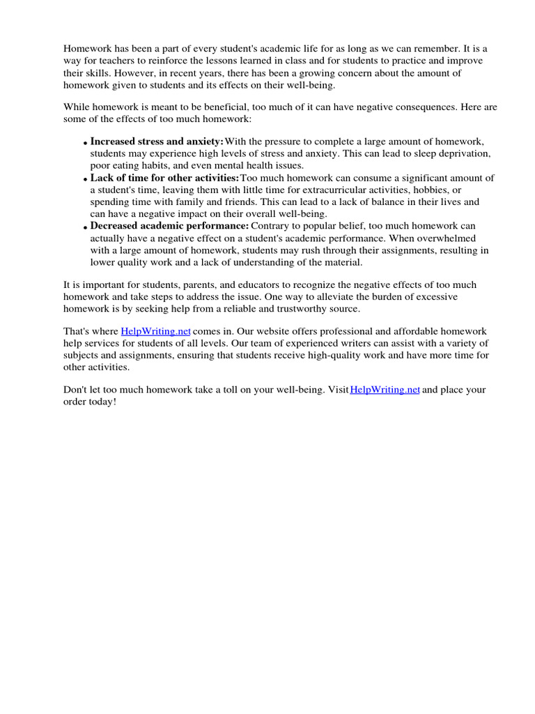 Effects of Too Much Homework | PDF | Homework | Stress (Biology)