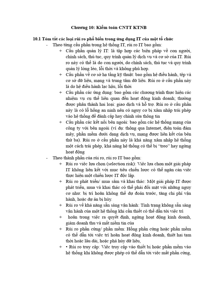 Chương 10 - Kiểm toán CNTT KTNB | PDF