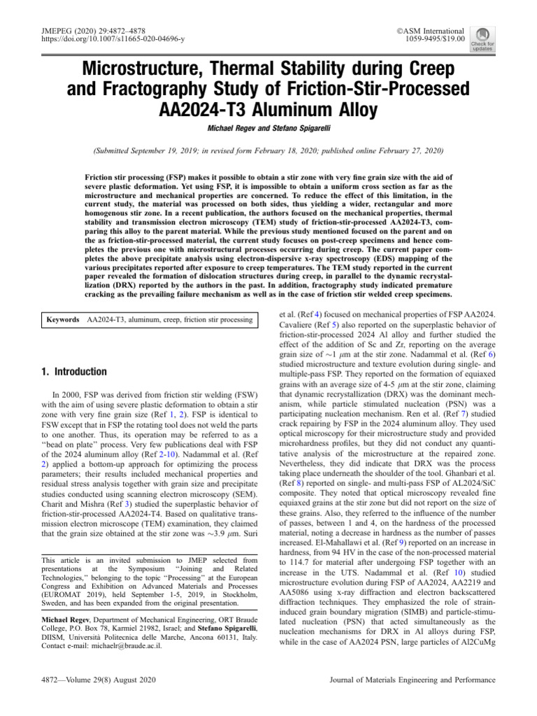 Microstructure, Thermal Stability During Creep and Fractography Study of Friction-Stir-Processed ...