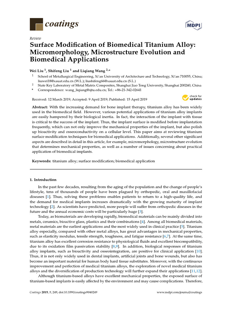 Surface Modification of Biomedical Titanium Alloy | PDF | Biomaterial ...