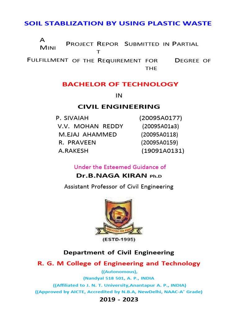 2022-23-CE SOIL STABLIZATION BY USING PLASTIC WASTE - (5) - Batch-20 | PDF | Concrete | Soil