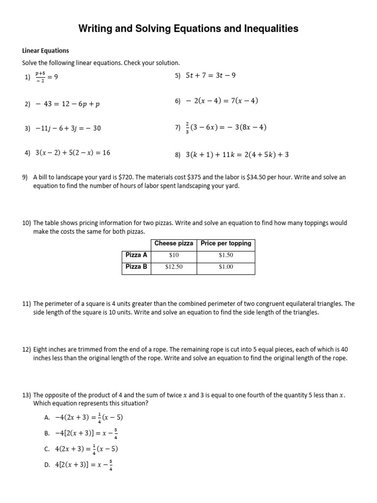 Writing+and+Solving+Equations+and+Inequalities+ (1) 2 | PDF ...