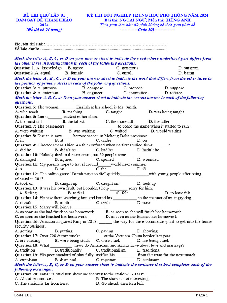 De Thi Tieng Anh Chuan Cau Truc Bo | PDF | Conservation Biology | Endangered Species