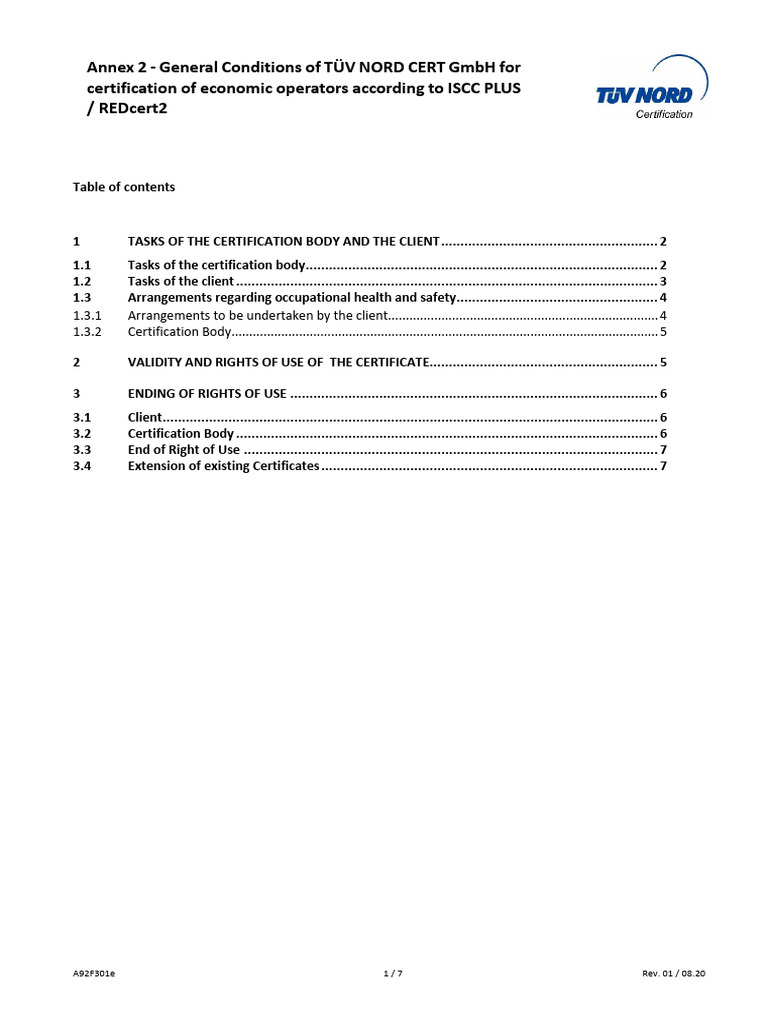 Tuev Nord Cert General Conditions Certification of Iscc Plus and Redcert2 | PDF | Audit ...