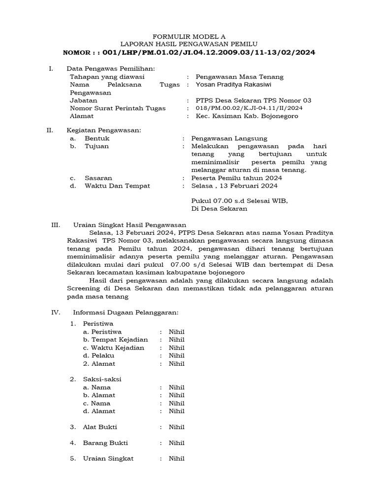 Form A Masa Tenang | PDF