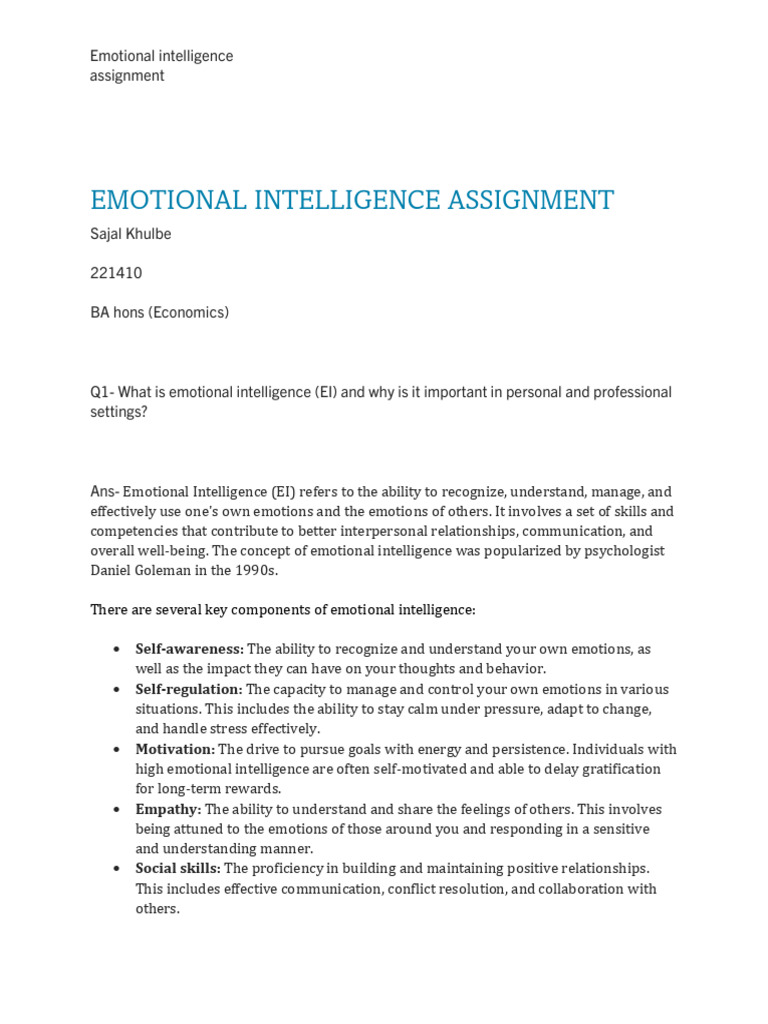 Emotional Intelligence Assignment Overview | PDF | Motivational | Motivation