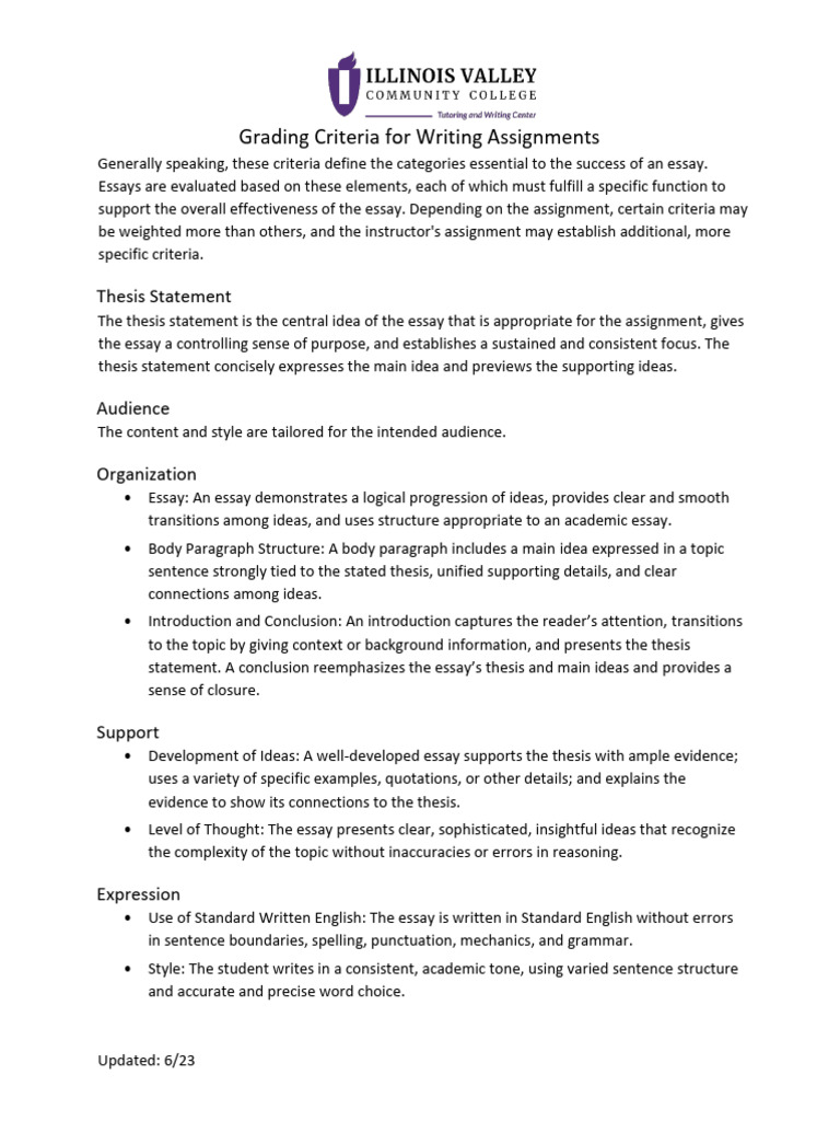 Writing Assignment Grading Criteria | Download Free PDF | Essays | Thesis