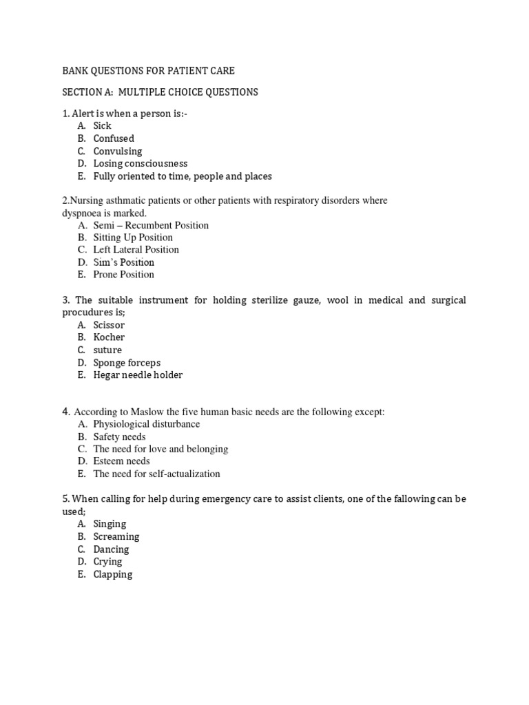 Patient Care Multiple Choice Questions | PDF | Injection (Medicine ...