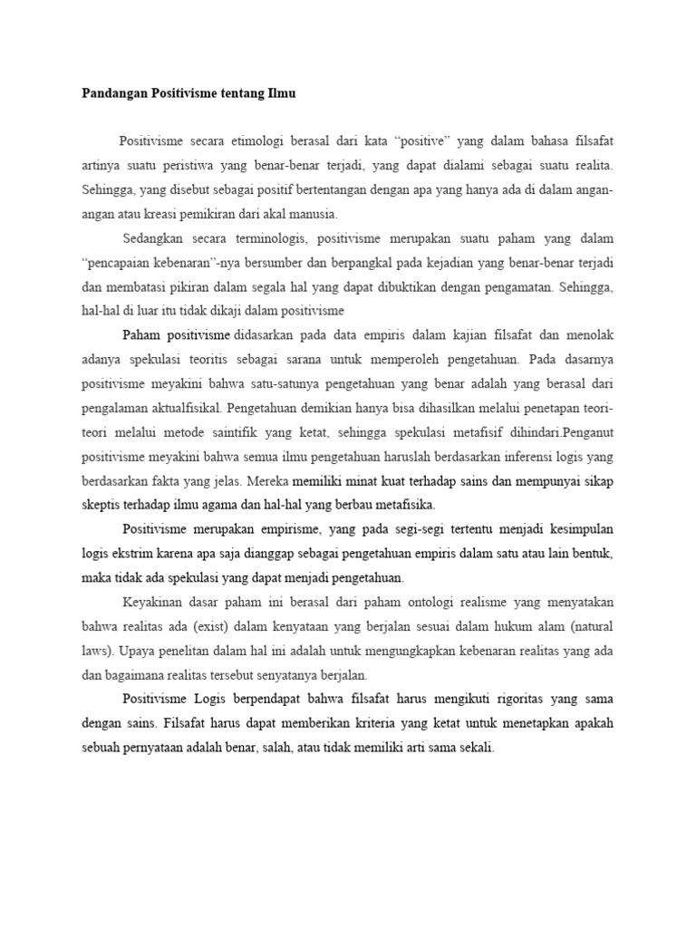 Positivisme: Paham dan Penggolongan Ilmu | PDF