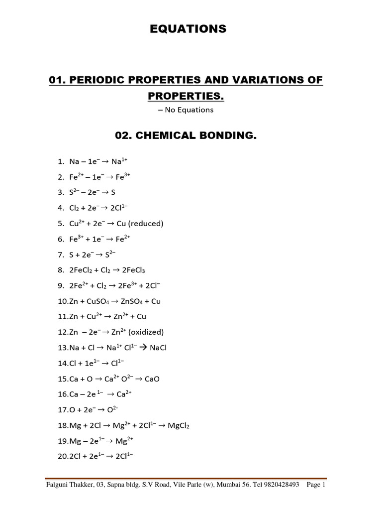 ~~$03. X Chem Master key Equations 22 - 23 | PDF | Chlorine | Atoms