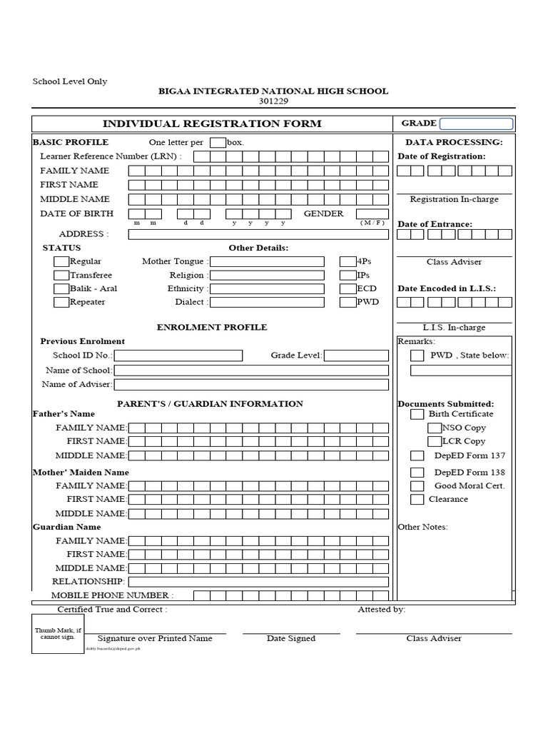 Learner Individual Registration Form | PDF