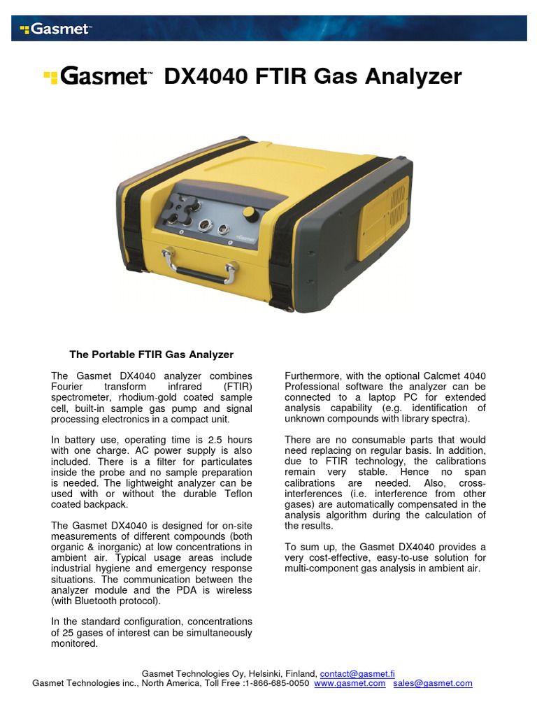 Gasmet-DX4040-ds-v1-2 | PDF | Personal Digital Assistant | Bluetooth