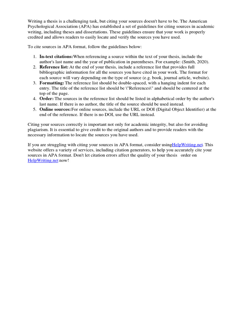 Apa Citation for Thesis | PDF | Citation | Apa Style