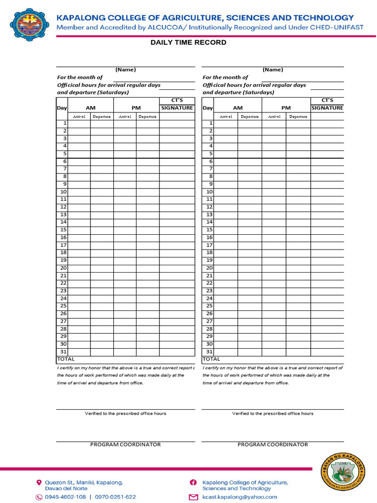 Ojt Daily-Time-Record-Dtr | PDF