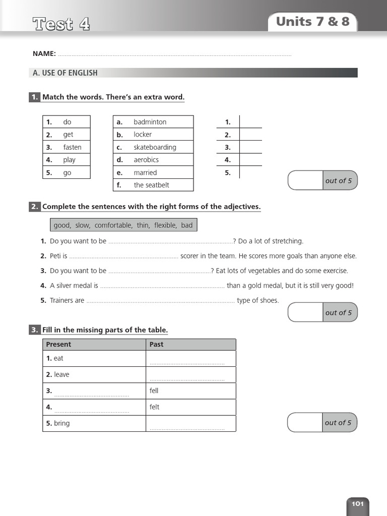 English Language Test: Units 7 & 8 | PDF