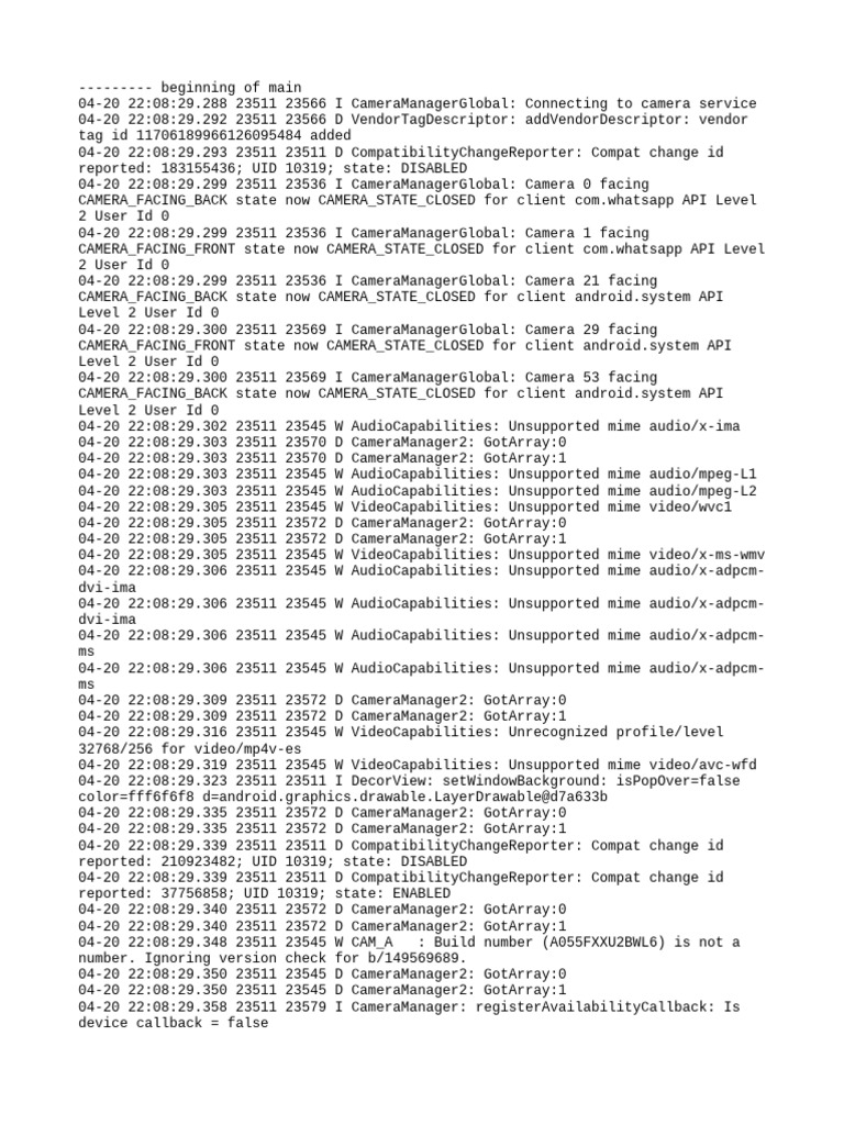 Camera State and Compatibility Logs | PDF | Operating System Technology | Computer Programming