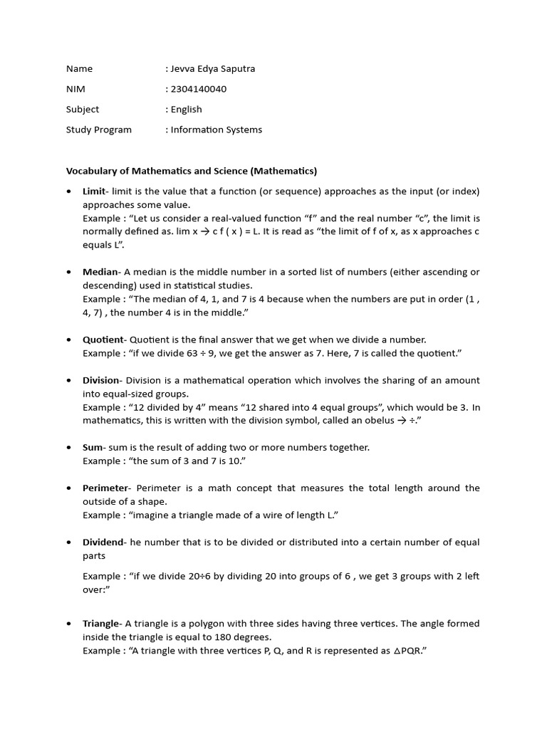 Vocabulary of mathematics and science | PDF