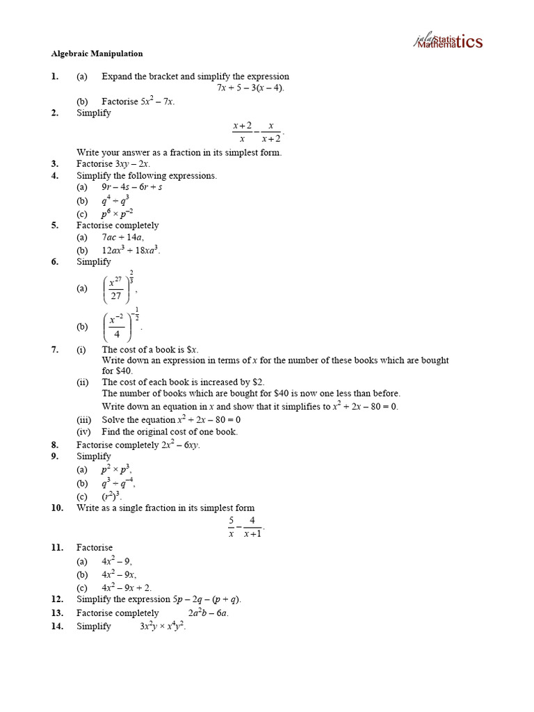 Algebraic simplification | PDF | Factorization | Equations
