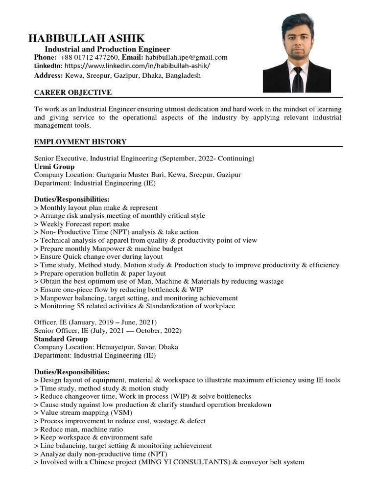 Habibullah Ashik CV (IPE, AUST) | PDF | Industrial Engineering | Supply Chain Management