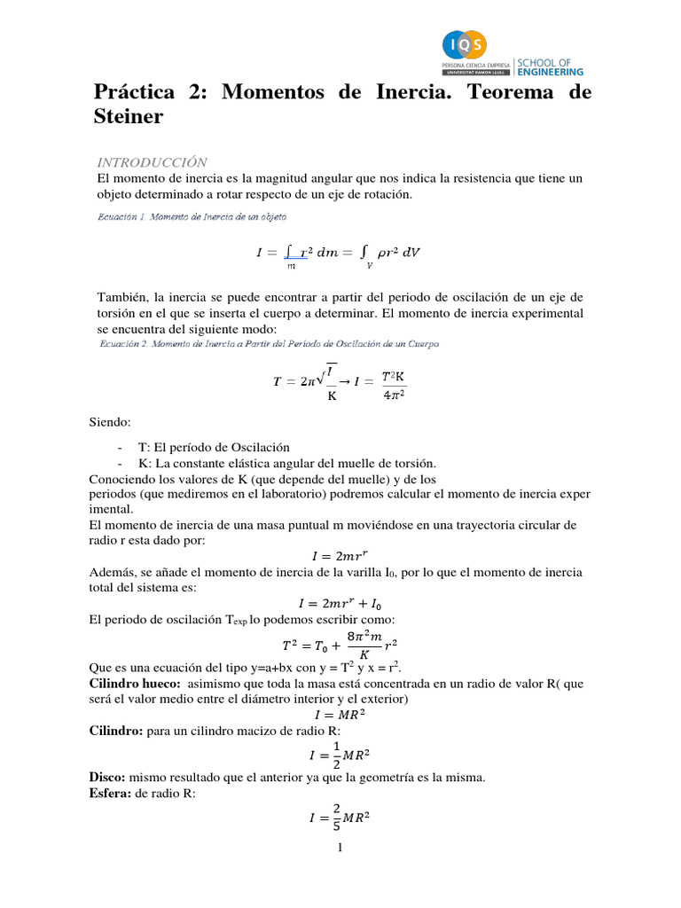 Practica 2 - Momentos de Inercia - NRM - VF | PDF | Mecánica | Mecanica clasica