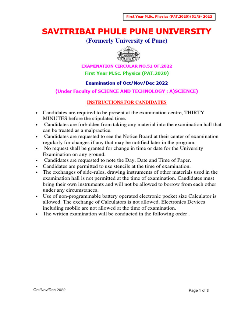 First Year M.Sc. Physics (PAT.2020) | PDF | Laser | Physics