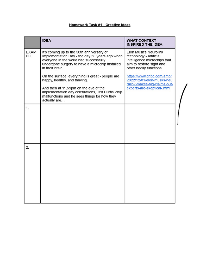 Edited - Pablo Lama García Year 9 - Homework Task #1 - Creative Ideas | PDF
