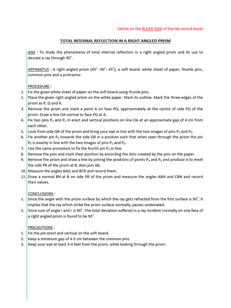 2 - Right Angled Prism | PDF | Reflection (Physics) | Atomic
