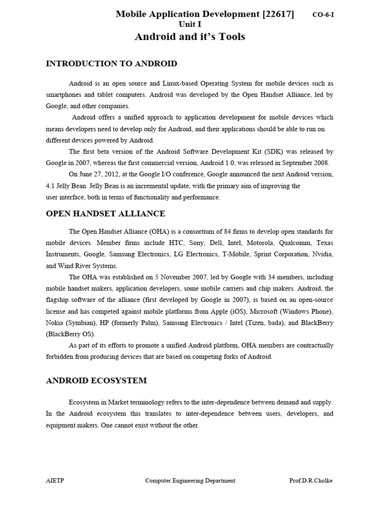 Unit 1 | PDF | Android (Operating System) | Smartphone