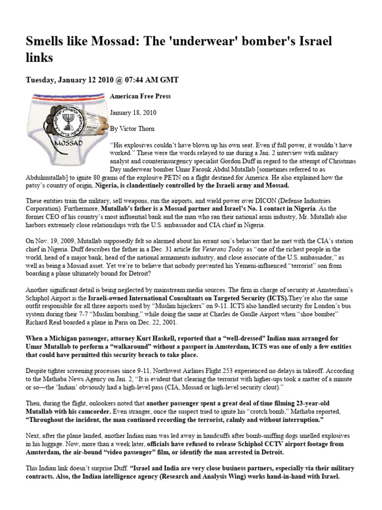 SmellsLikeMossad TheunderwearBombersIsraelLinks | PDF | Mossad | September 11 Attacks