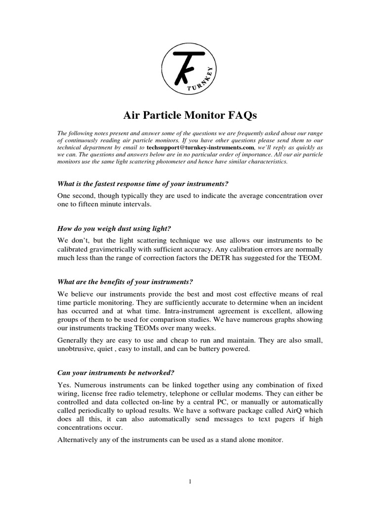 Air Particle Monitor FAQs Explained | PDF | Particulates | Light