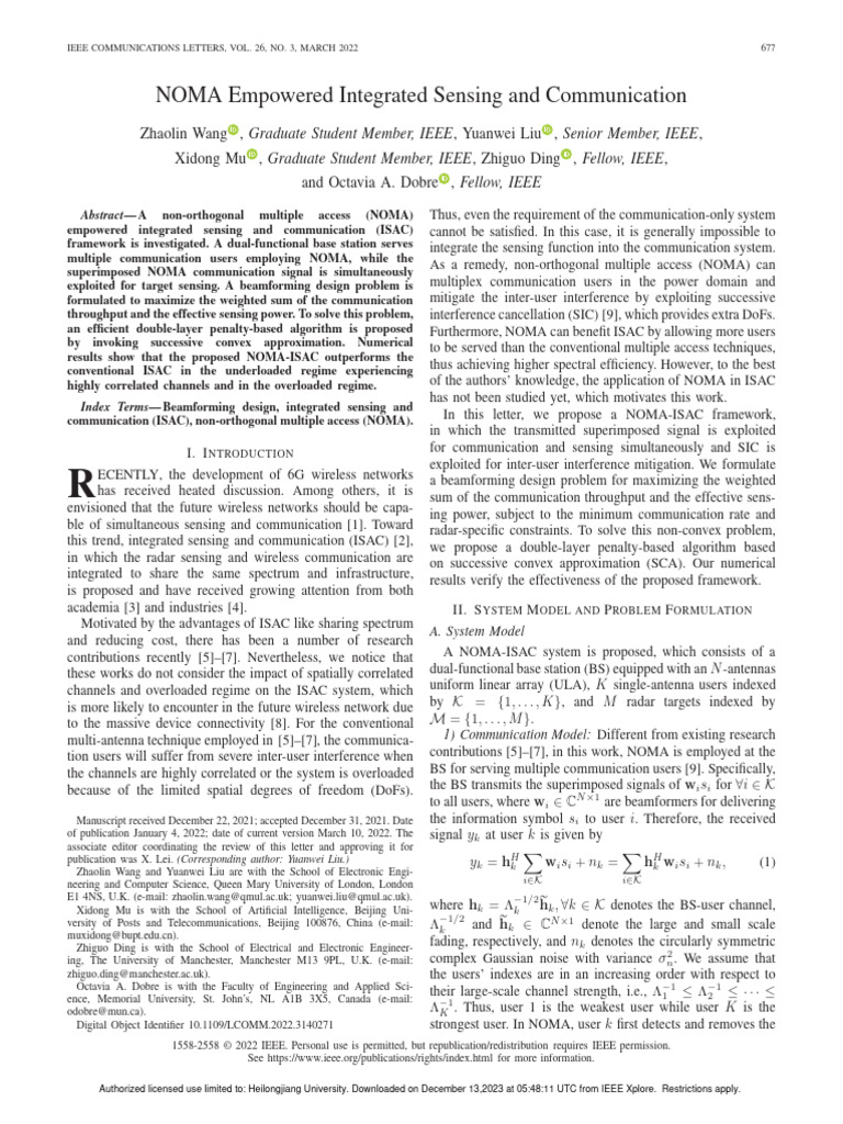 2.NOMA Empowered Integrated Sensing and Communication | PDF | Mimo | Mathematical Optimization