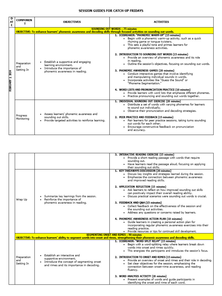Session Guides Catch Up Fridays | PDF | Reading Comprehension | Learning